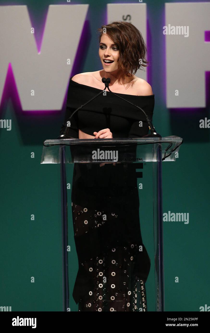 Kristen Stewart speaks at the Women in Film 2015 Crystal + Lucy Awards ...