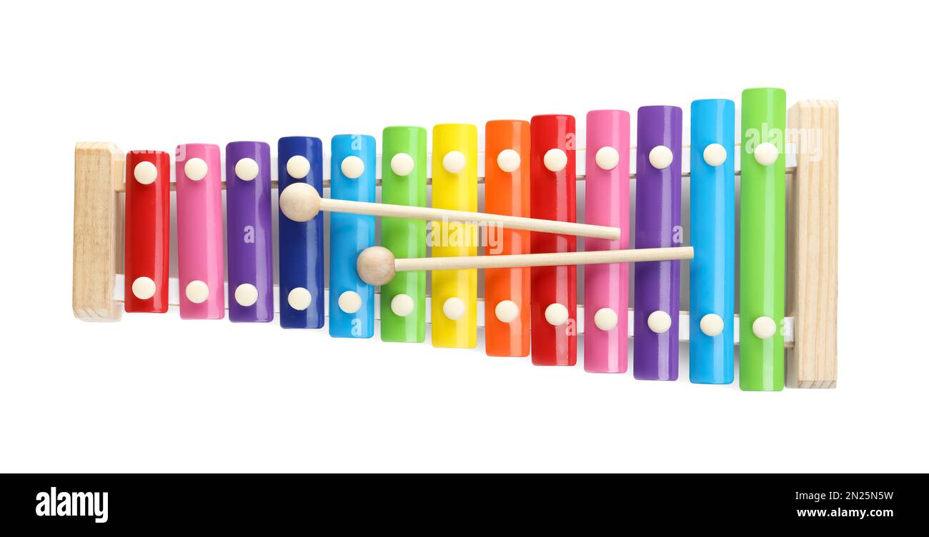 Colorful toy xylophone isolated on white, top view Stock Photo - Alamy