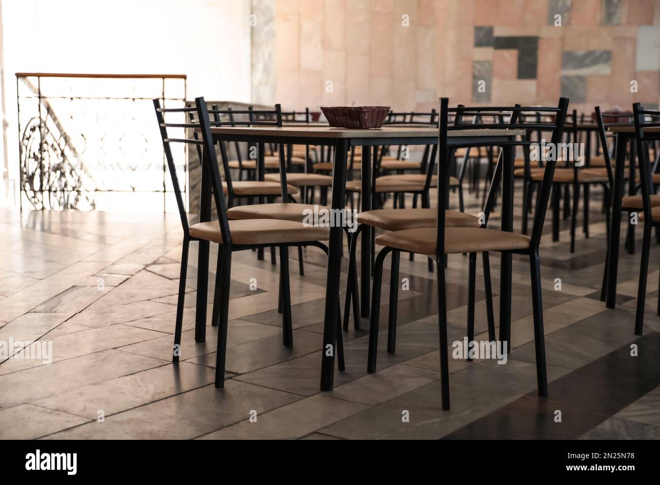 Simple cafeteria interior with set of stylish furniture Stock Photo - Alamy