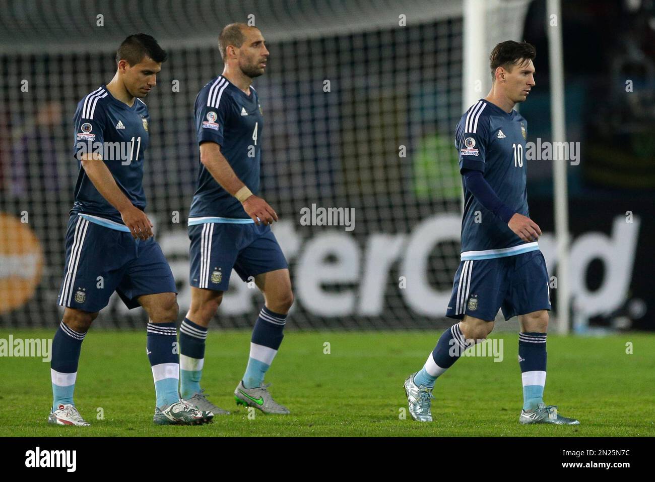 Argentine players, from right, Lionel Messi, Pablo Zabaleta and Sergio ...