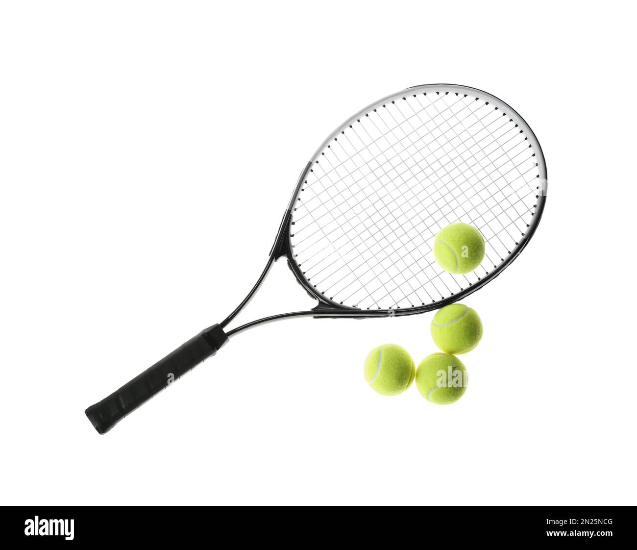 Tennis racket and balls on white background. Sports equipment Stock ...