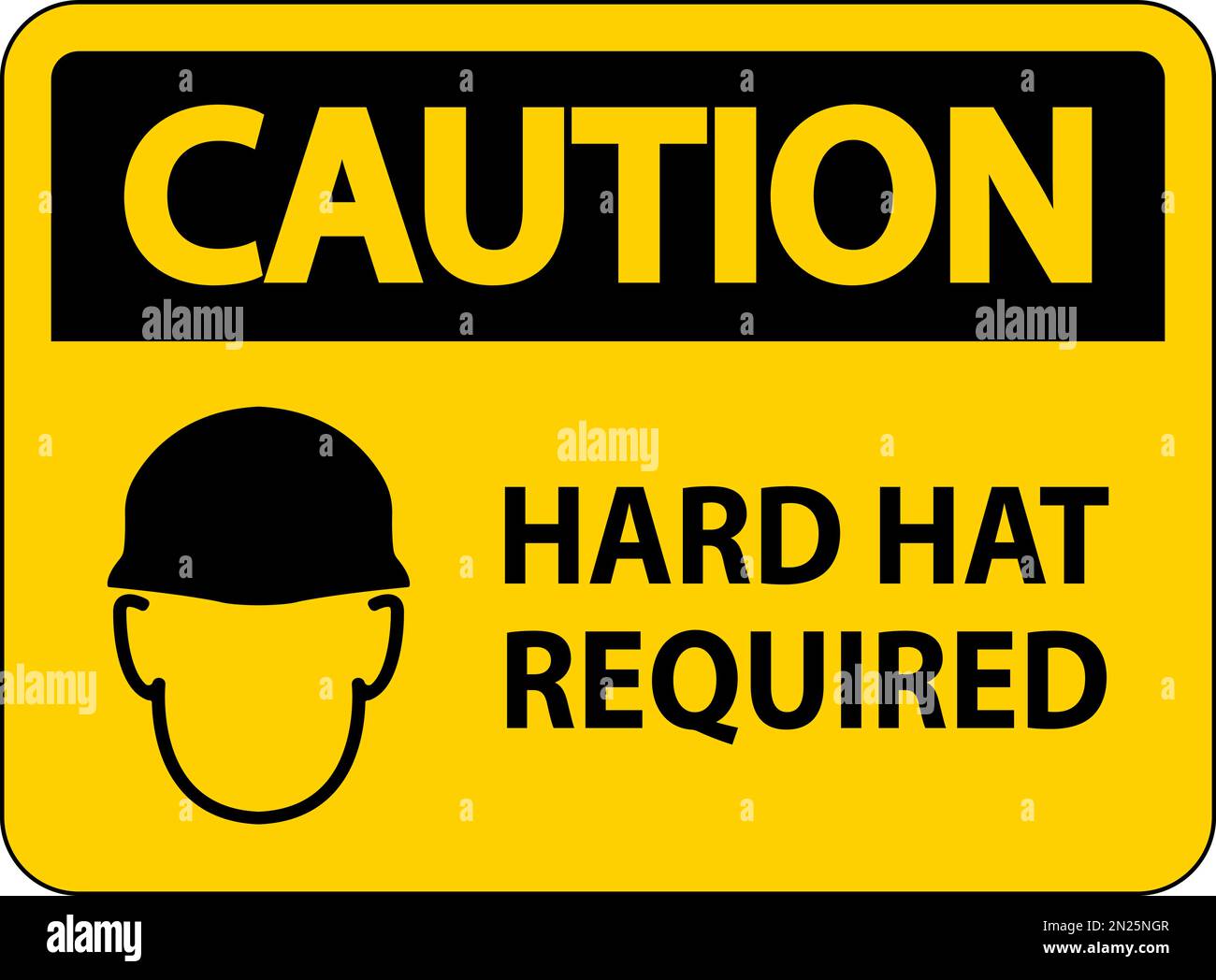 Caution Hard Hat Required Sign On White Background Stock Vector Image ...