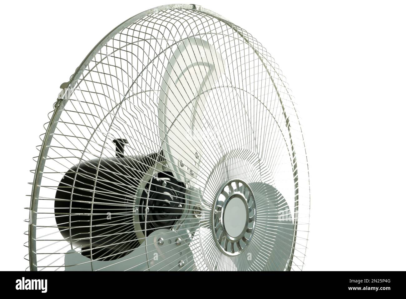 Electric fan on white background, closeup. Summer heat Stock Photo - Alamy