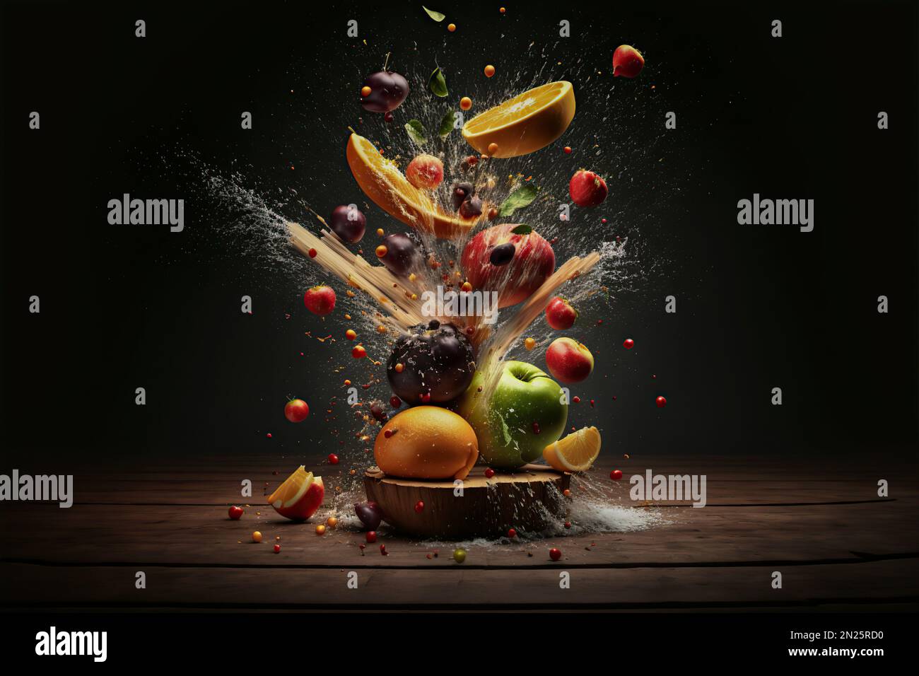 Fresh mixed fruit salad falling Stock Photo - Alamy