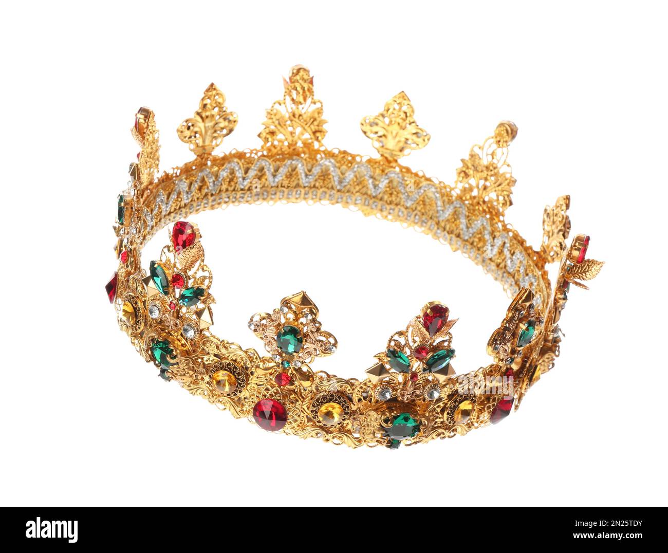 Beautiful golden crown on white background. Fantasy item Stock Photo ...