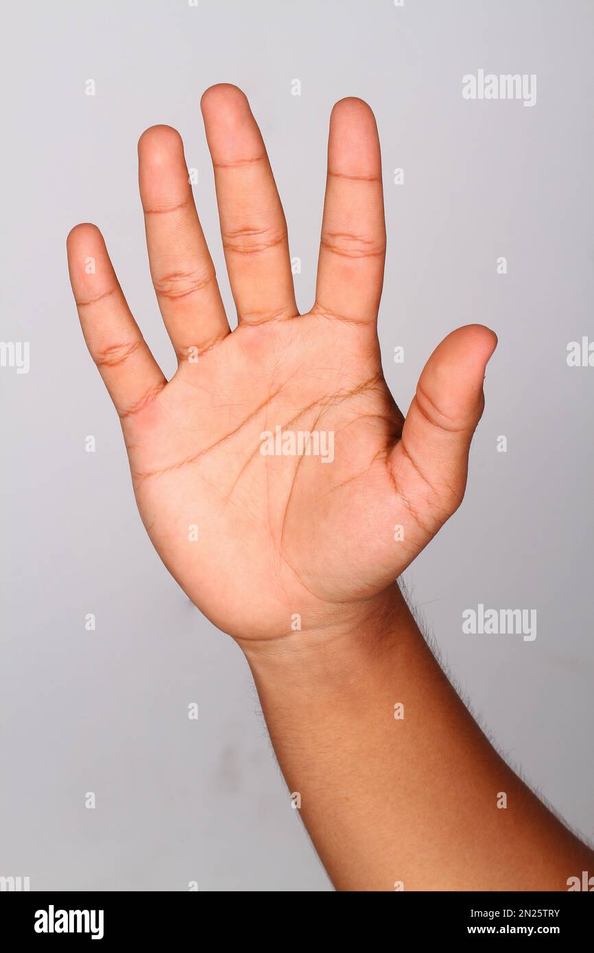 Young Man Hand shows number Five , Number Five index finger isolated ...