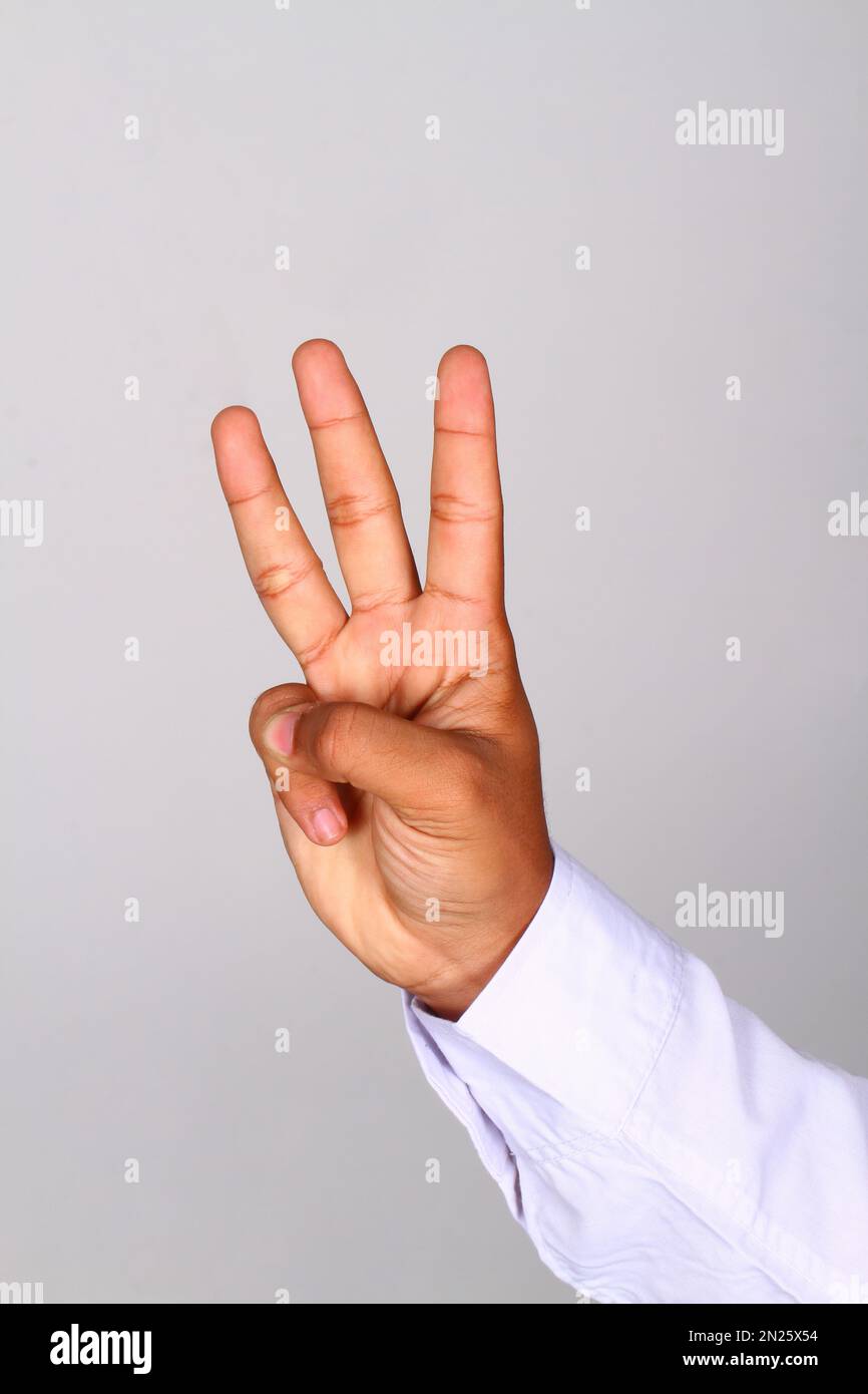 Business Man Hand shows number Three , Number Three index finger ...