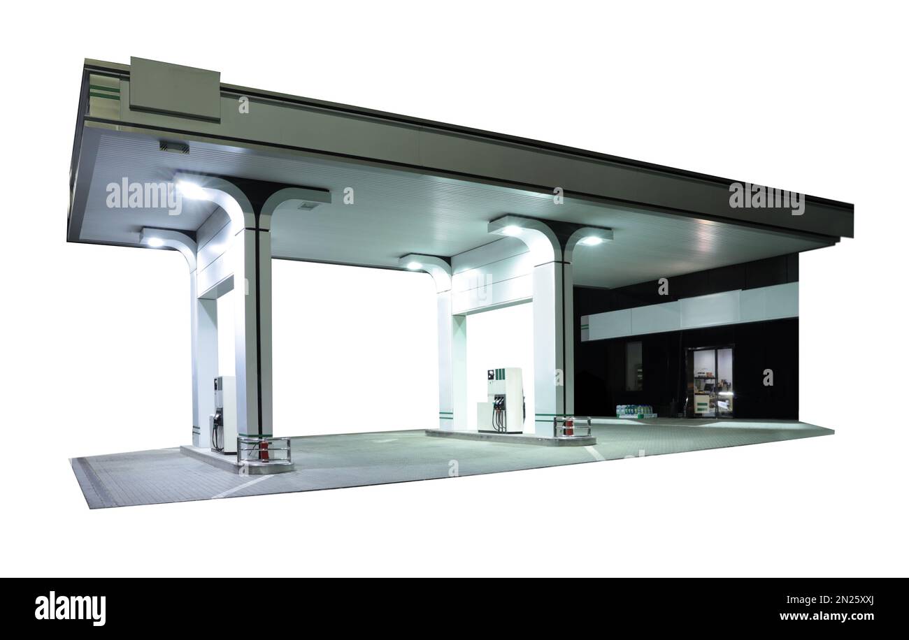 Modern gas station on white background, exterior Stock Photo - Alamy