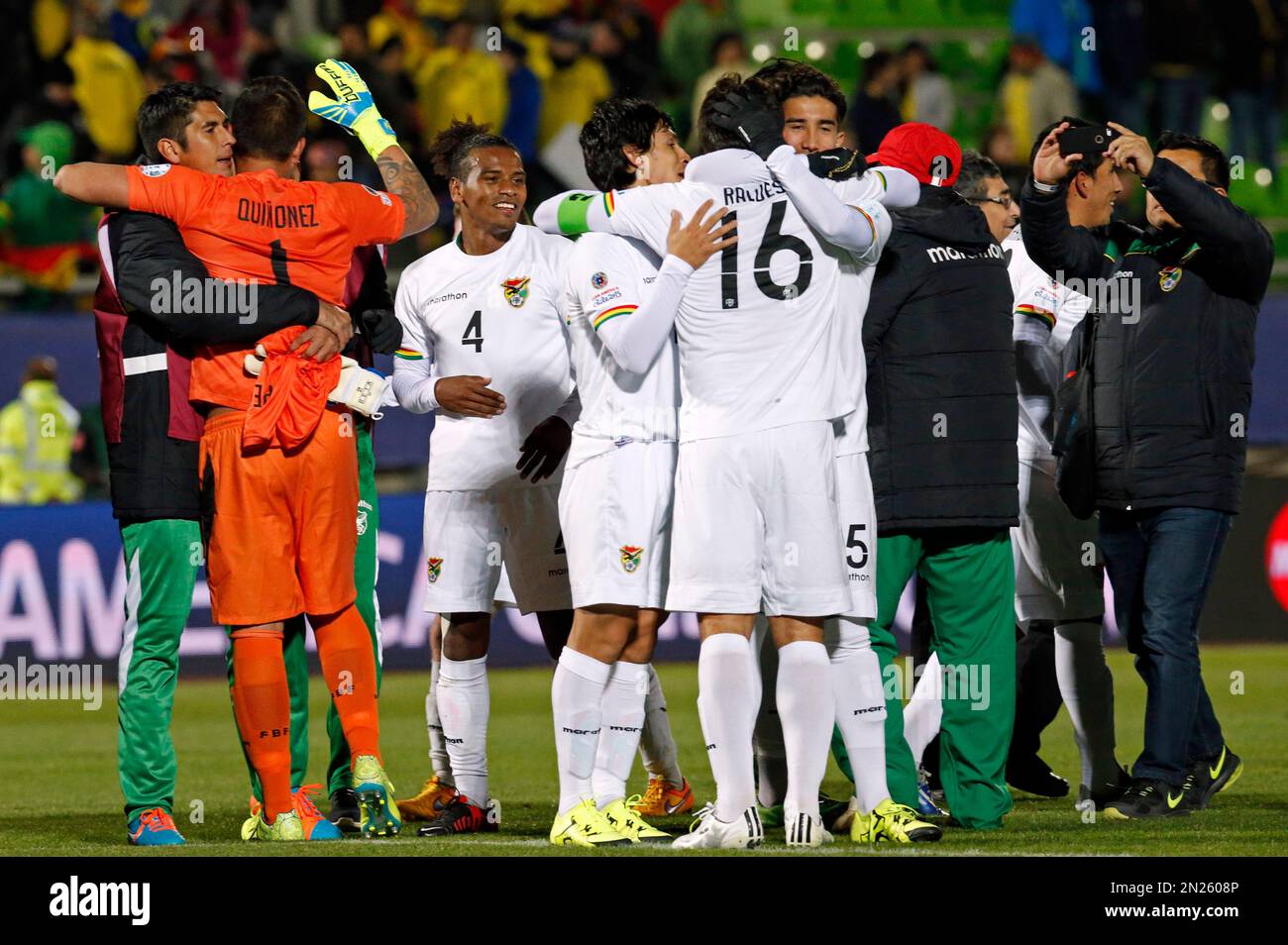 Bolivia's players celebrate after their Copa America Group A match ...