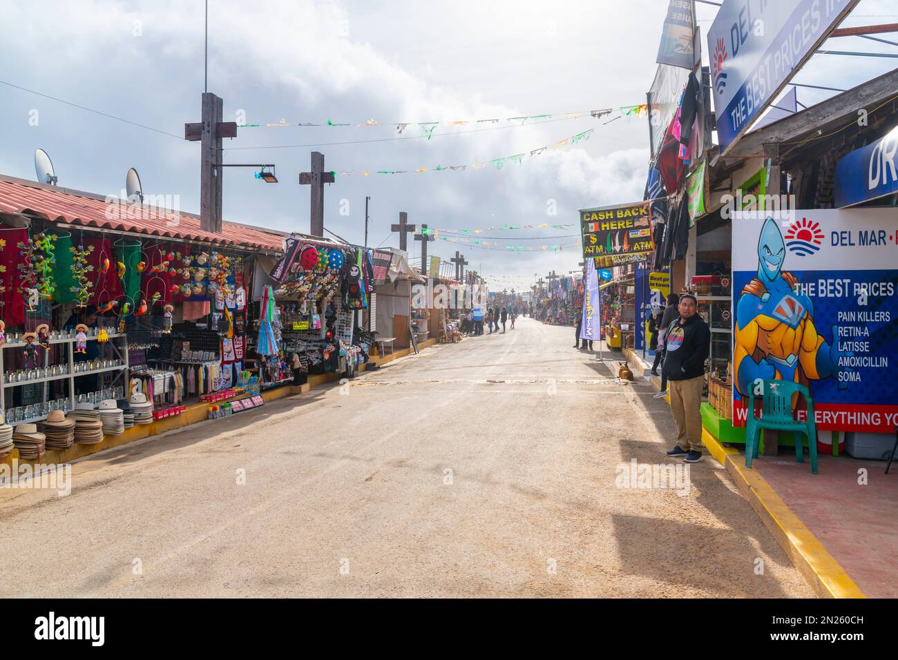 The La Bufadora tourist outdoor market of shops featuring souvenirs and ...
