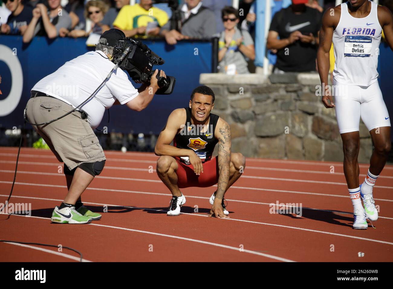Southern California sprinter Andre De Grasse is shown after sinning the ...