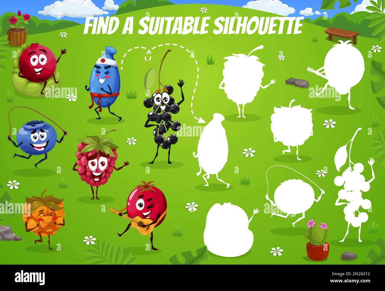 Find a correct silhouette cartoon cheerful berry characters on meadow ...