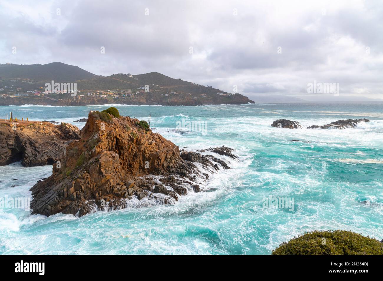 The rocky, scenic coastline along the Pacific Ocean at the cape of ...