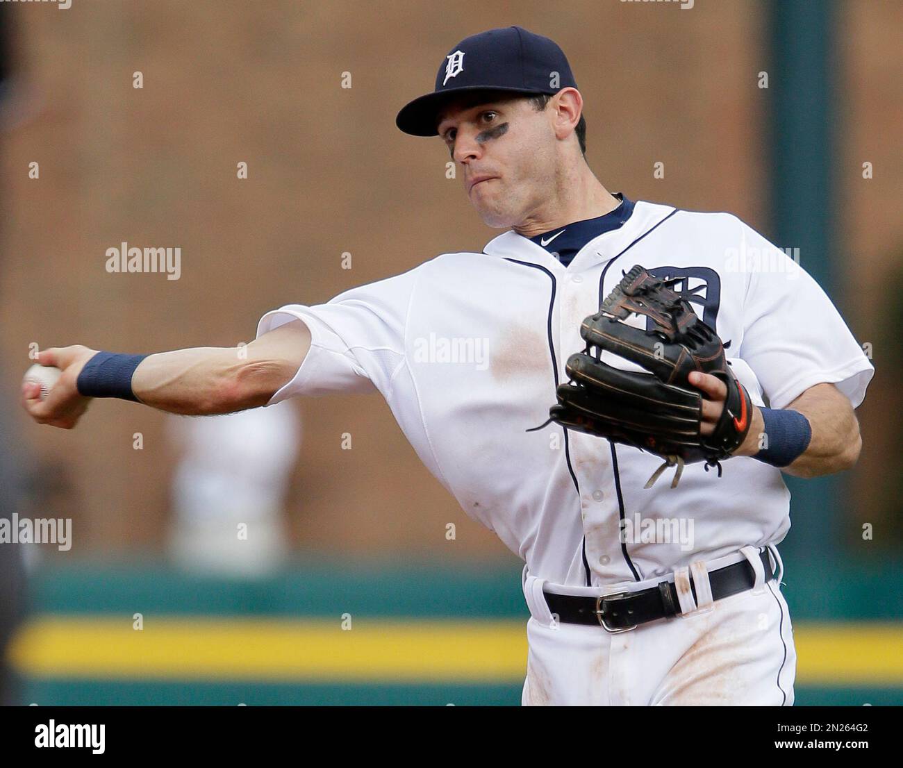 Detroit Tigers Second Baseman Ian Kinsler Throws Out Cleveland Indians