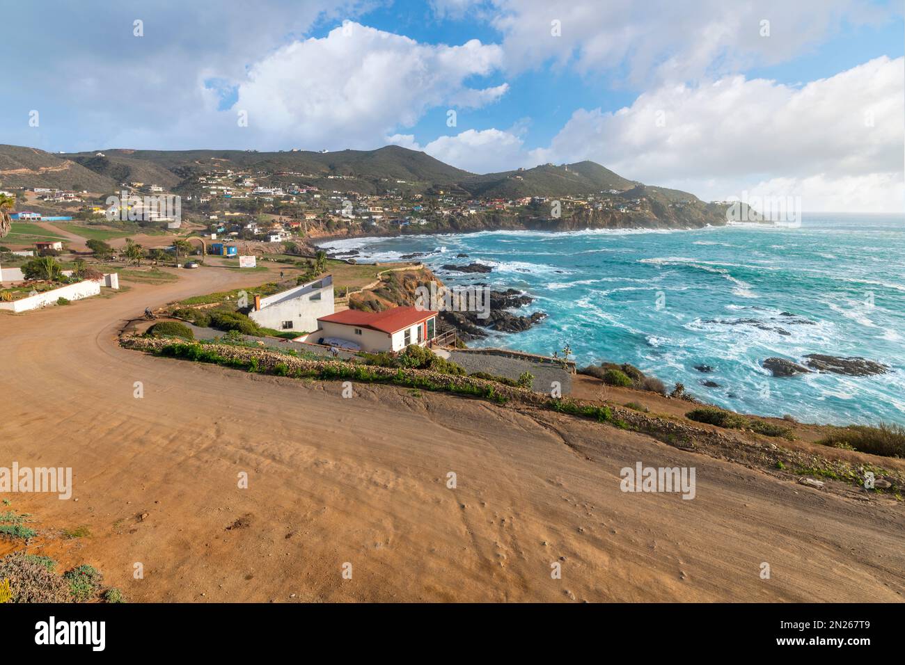 The rocky, scenic coastline along the Pacific Ocean at the cape of ...