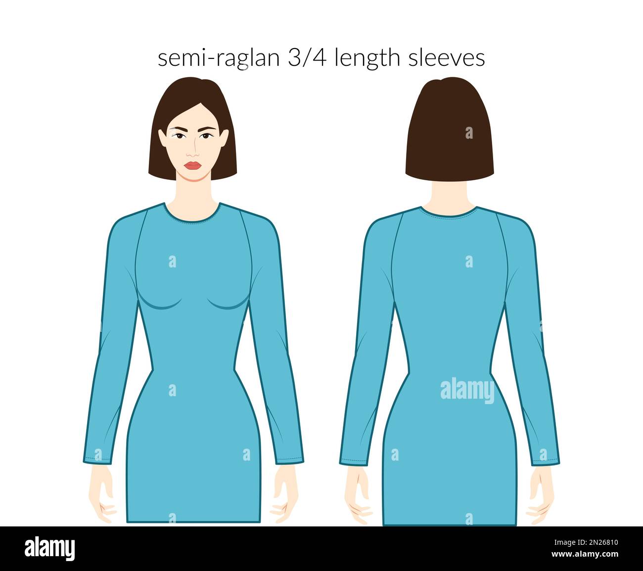 Semi-raglan sleeves long length clothes character beautiful lady in ...