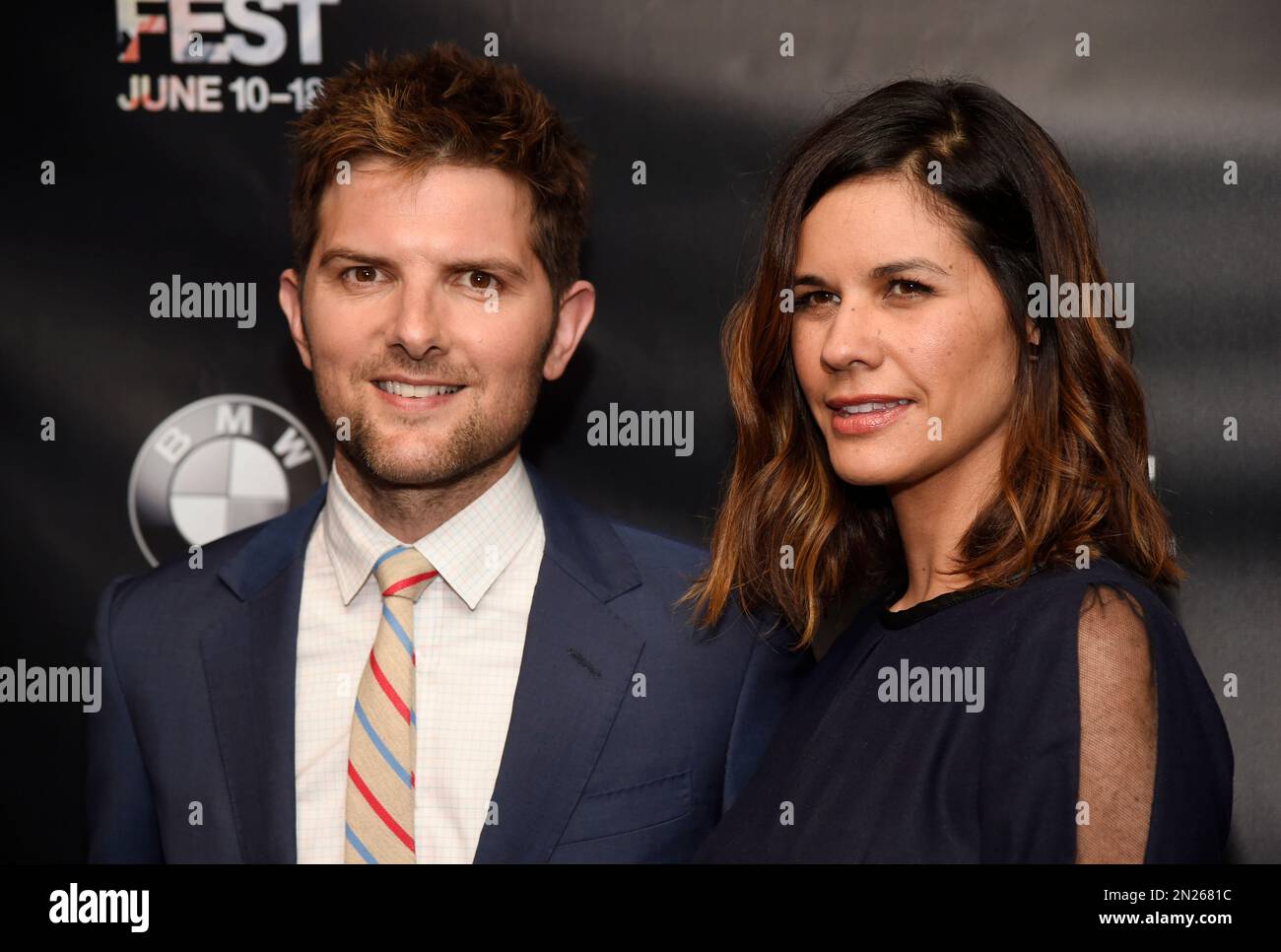 Adam Scott, left, a cast member and producer of "The Overnight," poses ...