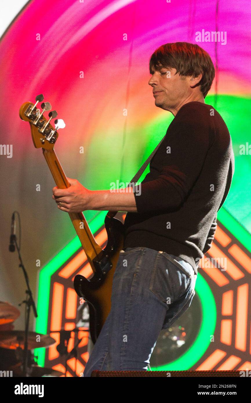 Bass player Alex James of the band Blur performs at the Isle of Wight ...