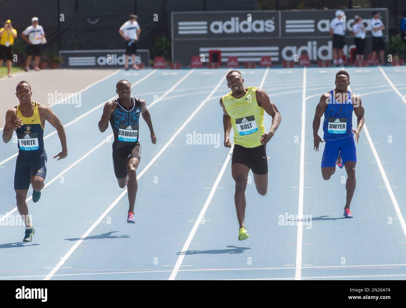 Jamaican sprinter and world record holder Usain Bolt, second from right ...