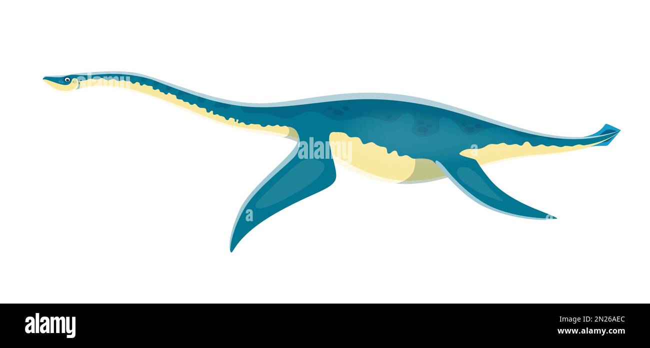 Cartoon Plesiosaurus dinosaur character. Paleontology aquatic animal or ...