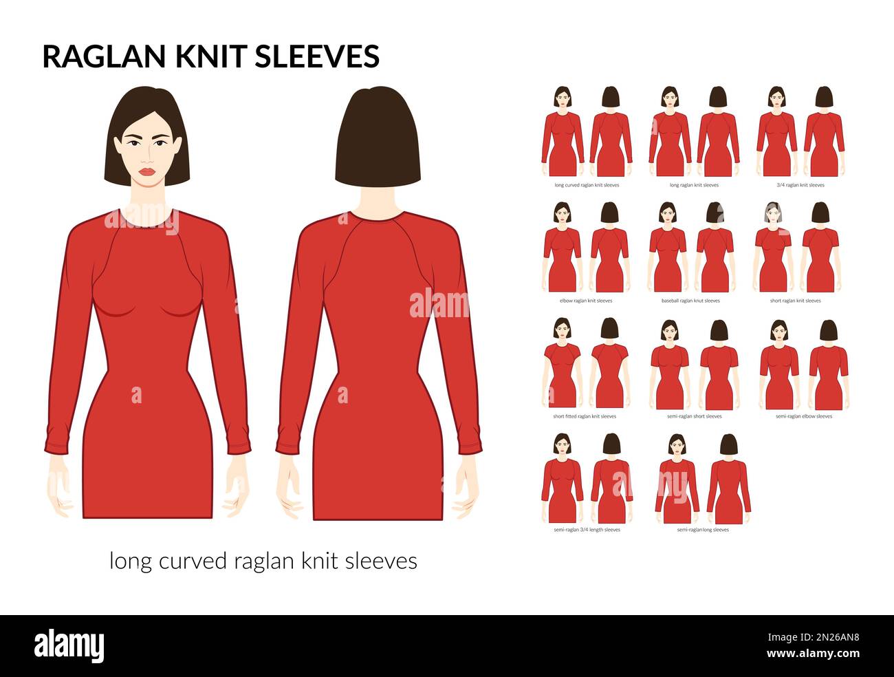 Set of Raglan knit sleeves clothes curved semi-raglan, long, 3-4, elbow ...