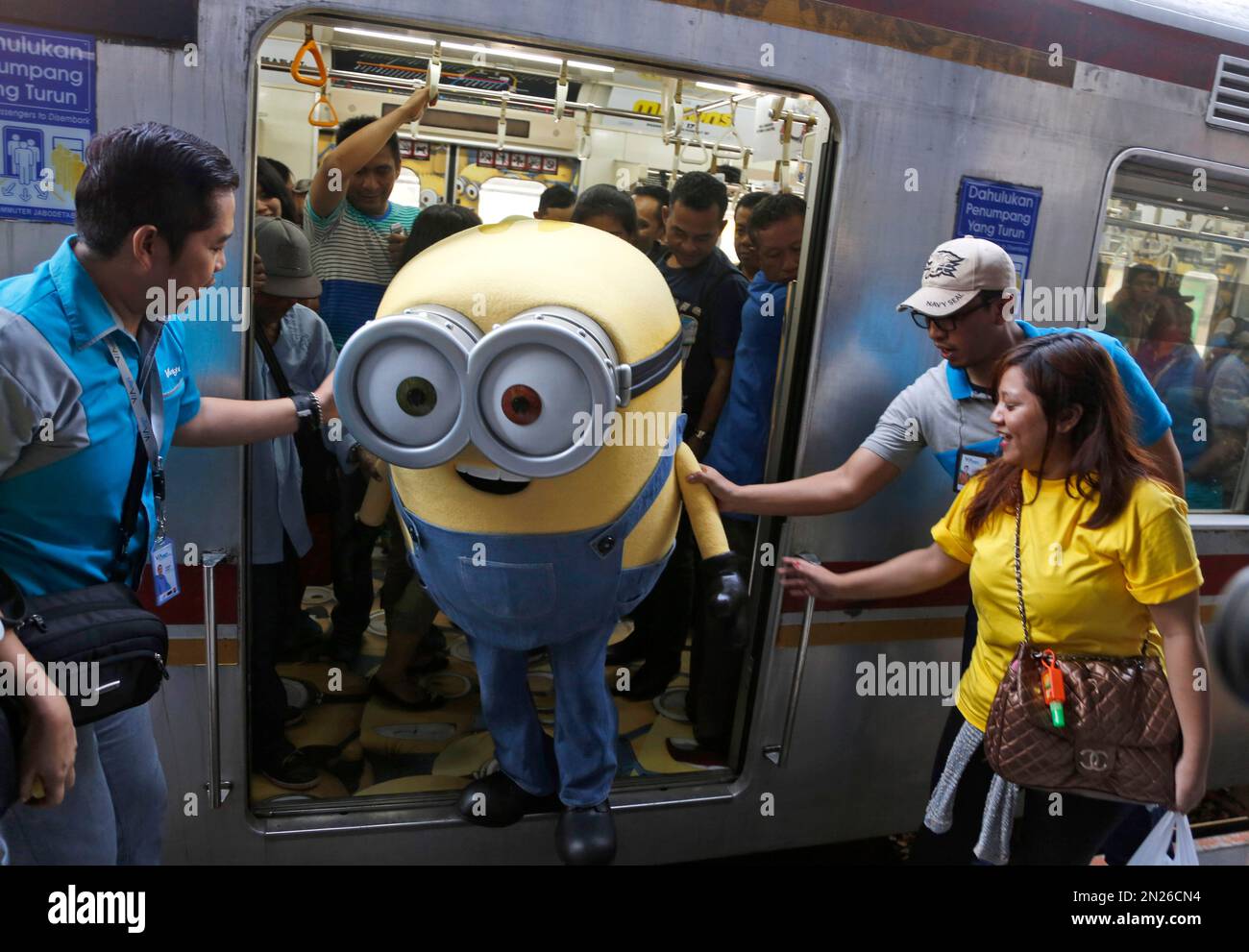 A performer dressed as Bob, an animated character from the movie ...