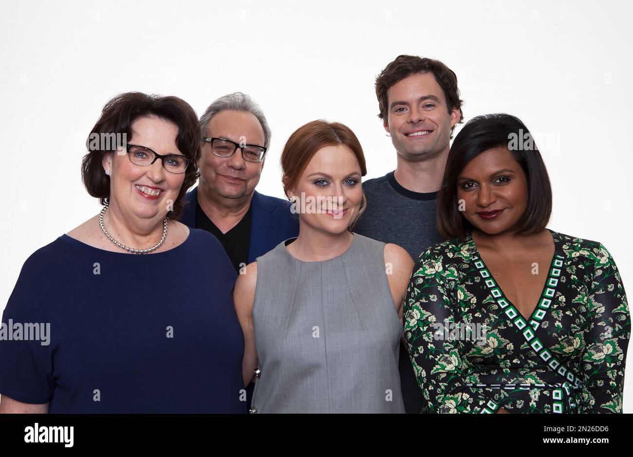 In this Sunday, June 7, 2015 photo, from left, actors Phyllis Smith ...