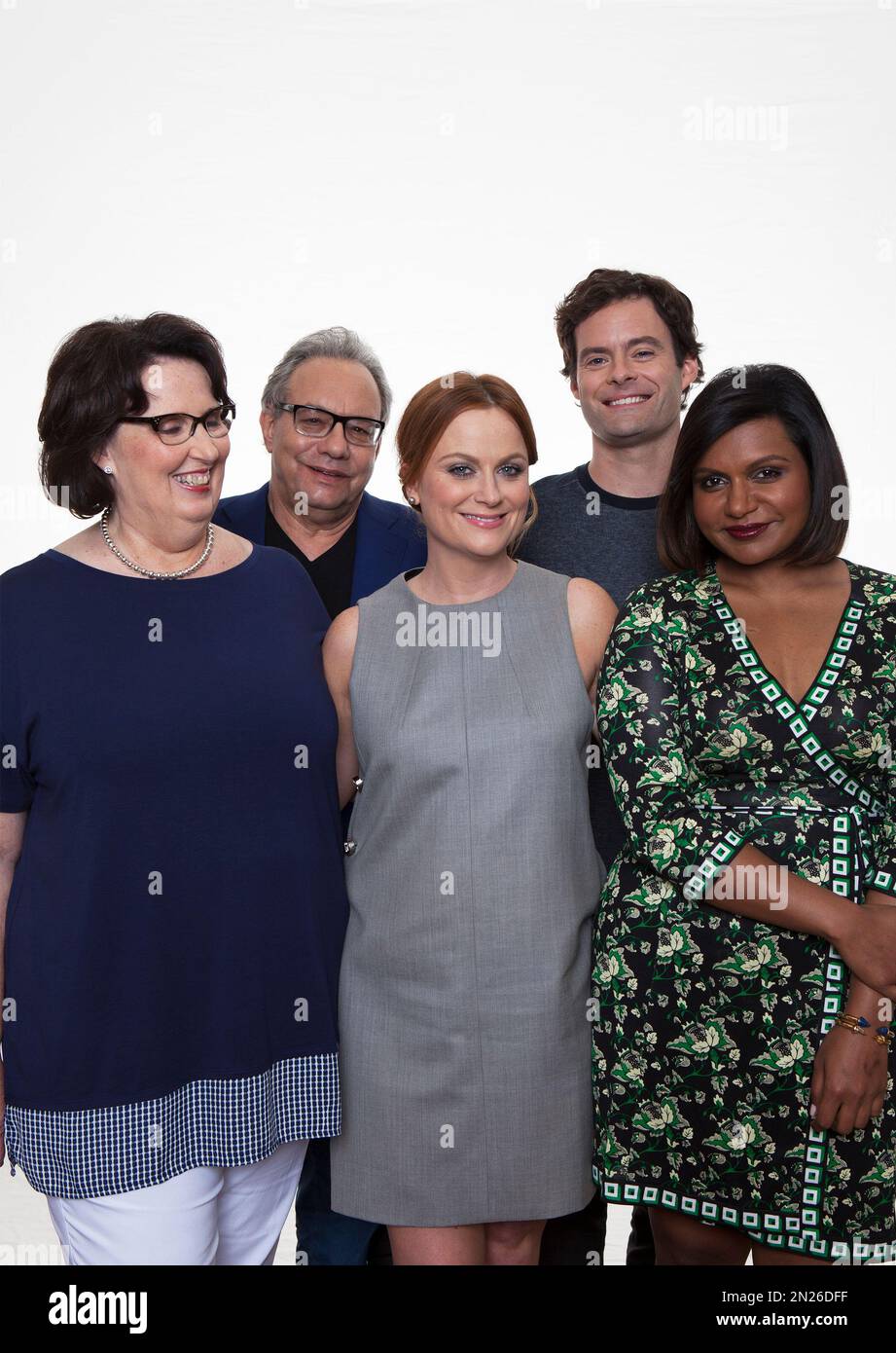 In this Sunday, June 7, 2015 photo, from left, actors Phyllis Smith ...