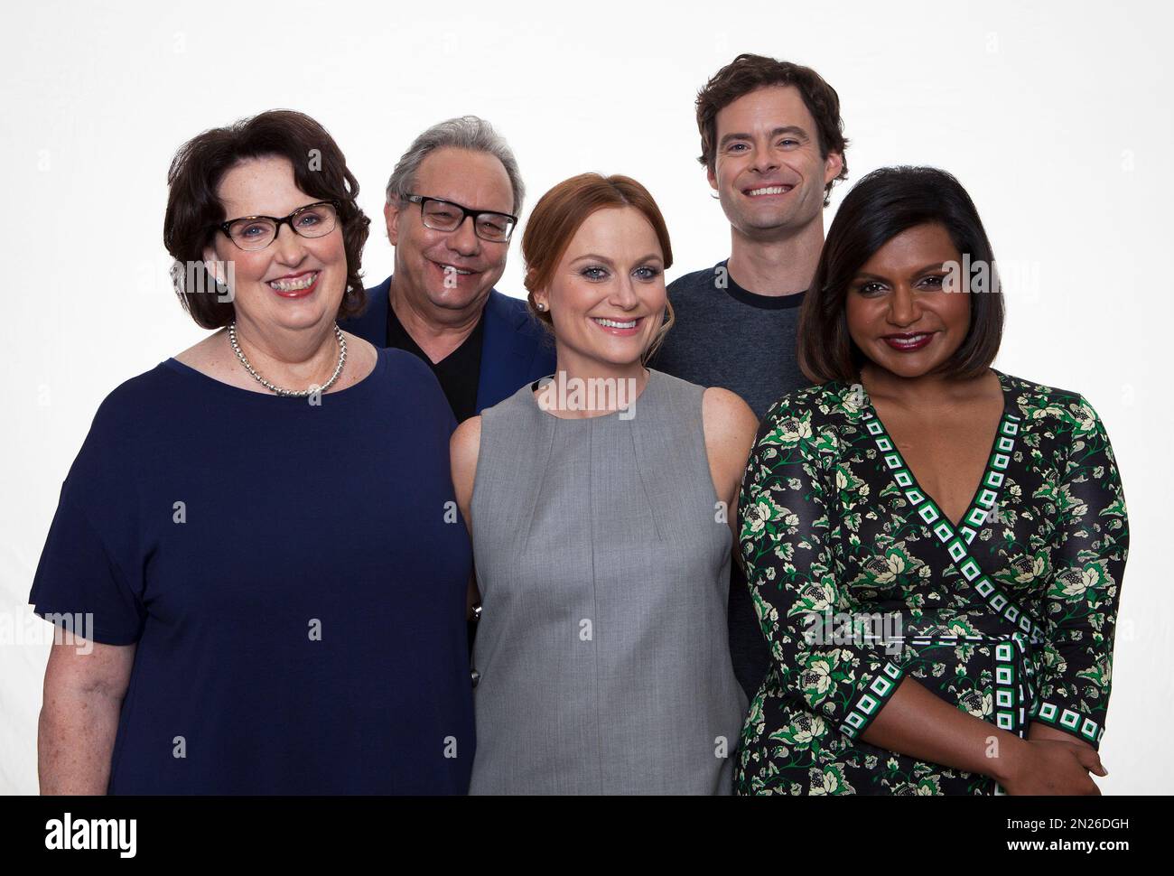 In this Sunday, June 7, 2015 photo, from left, actors Phyllis Smith ...