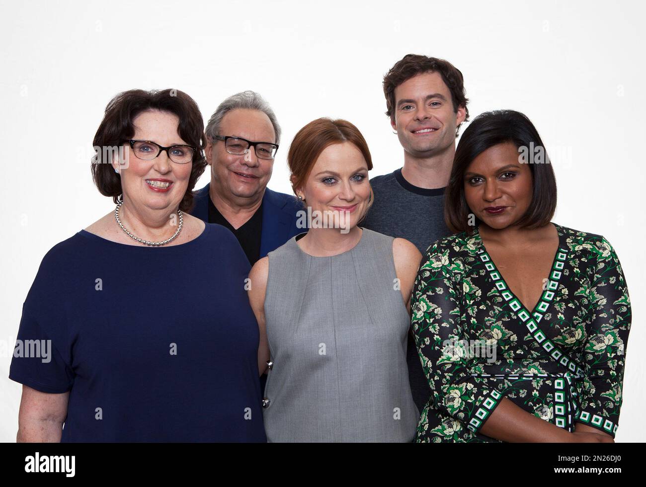 In this Sunday, June 7, 2015 photo, from left, actors Phyllis Smith ...