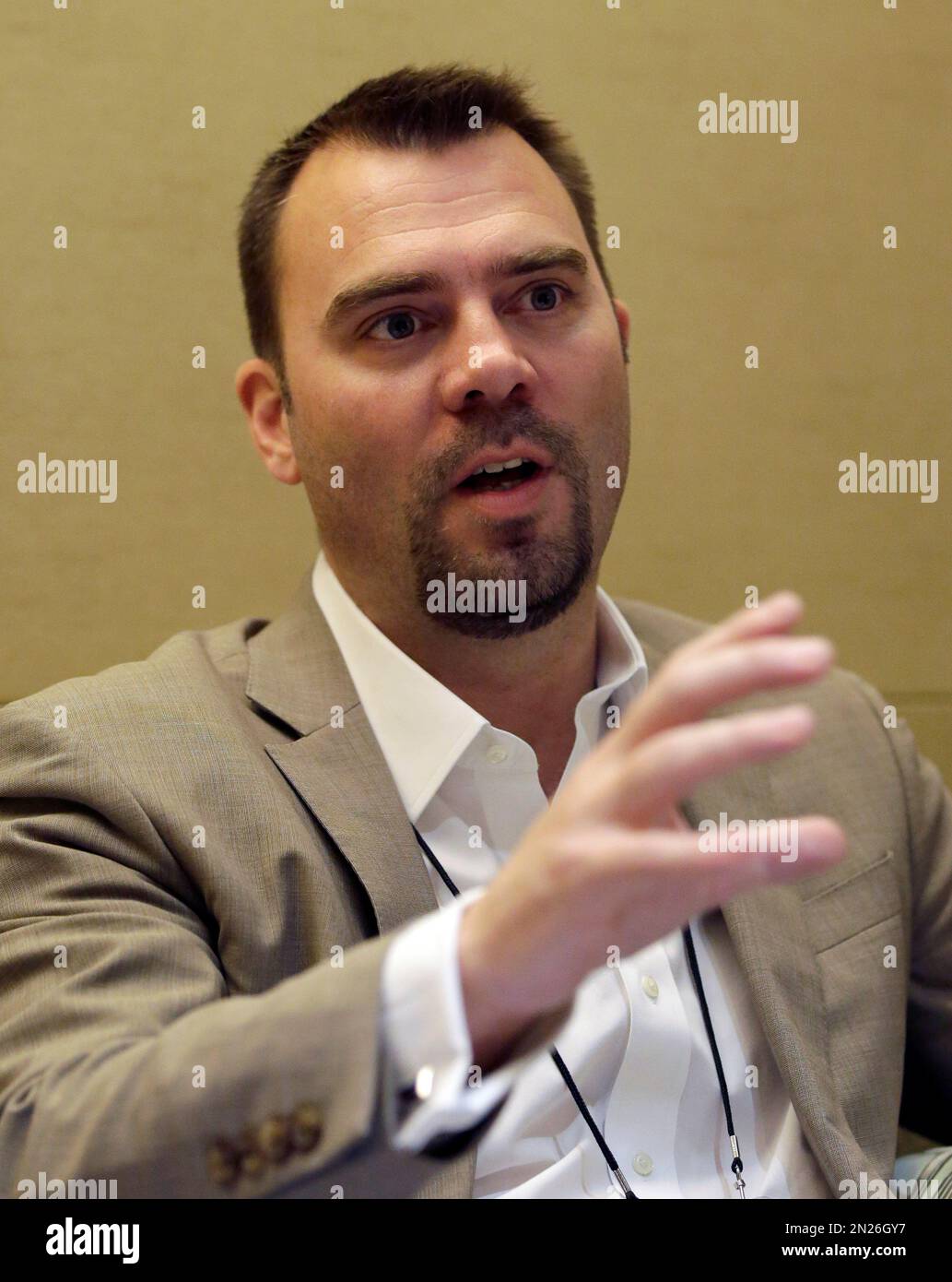 In this April 14, 2015 photo, Paul Keable, Ashley Madison's spokesman ...