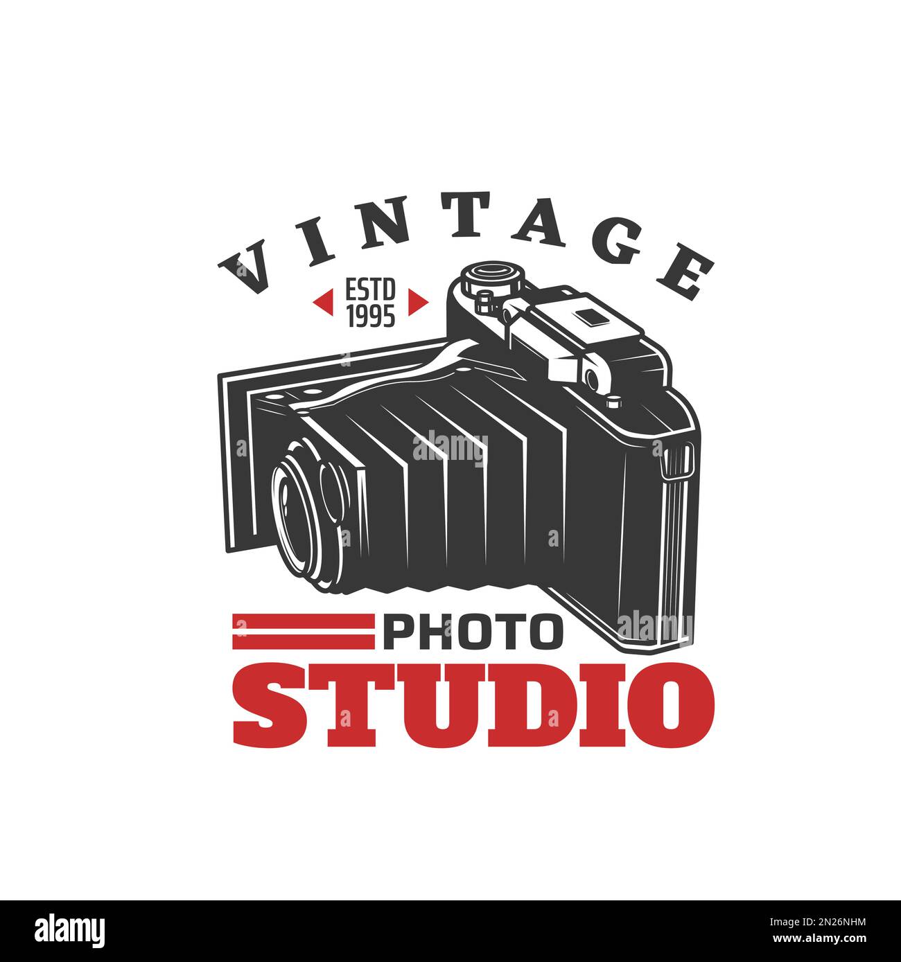 Photo studio icon with vintage photo camera, vector old equipment of ...
