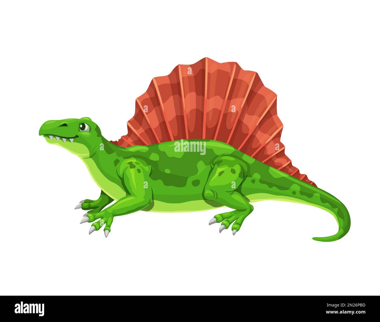 Cartoon Dimetrodon dinosaur character. Paleozoic era lizard, extinct ...