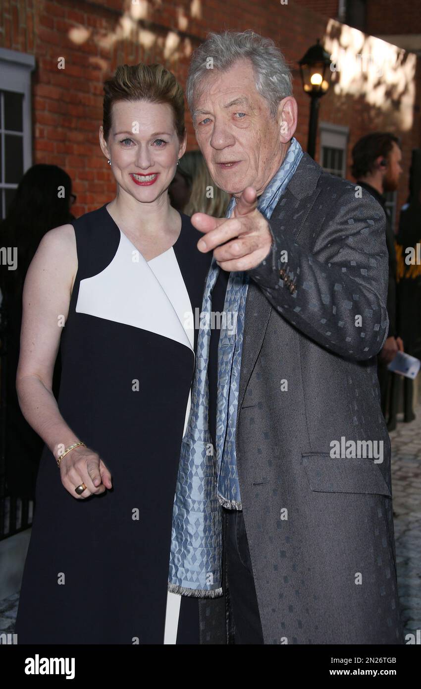 Sir Ian McKellen and Laura Linney pose for photographers upon arrival ...