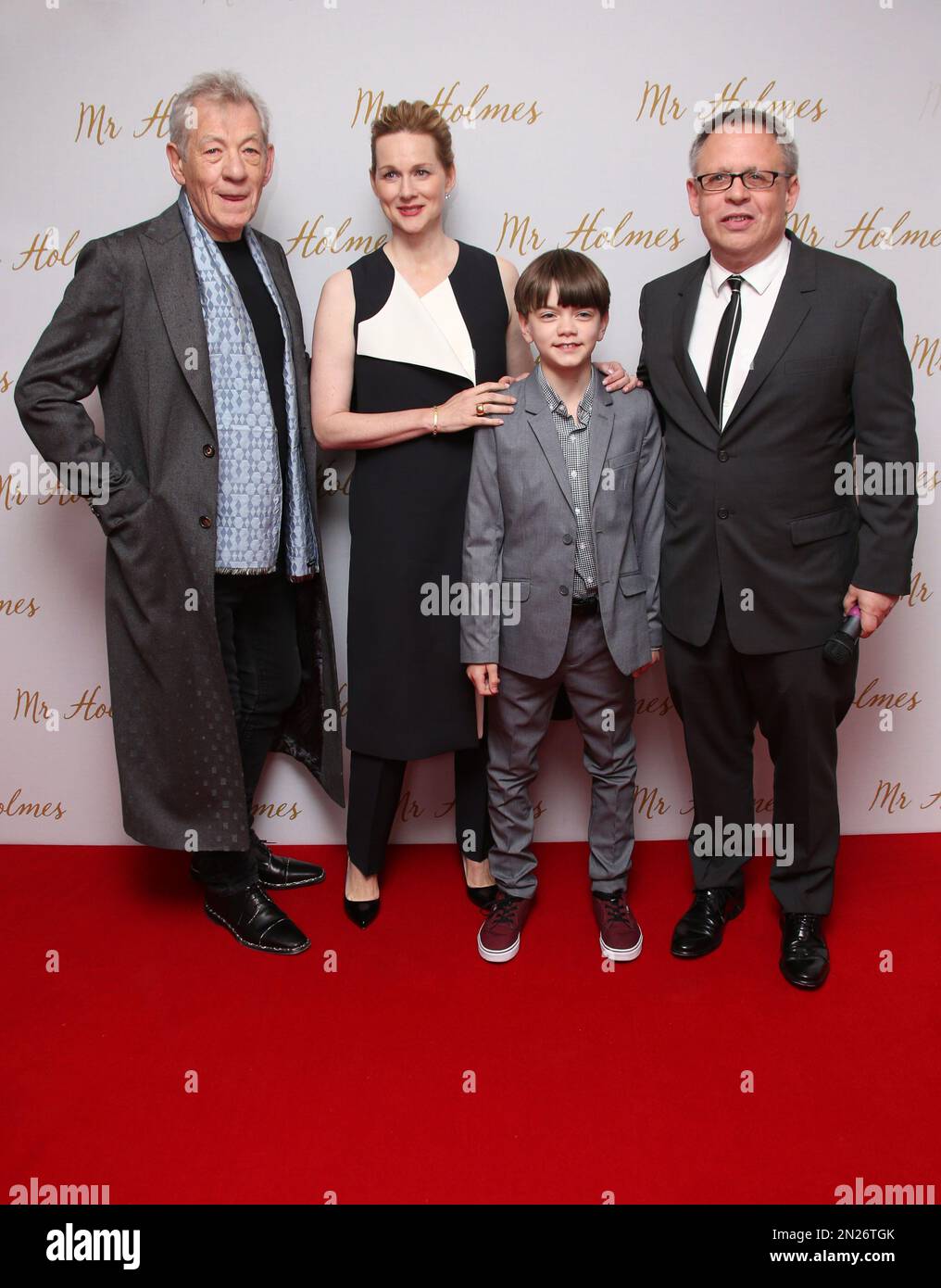 Sir Ian McKellen, Laura Linney, Milo Parker and director Bill Condon ...