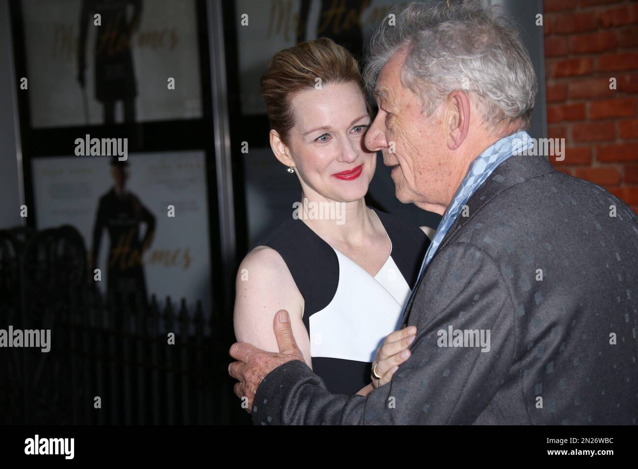 Laura Linney and Sir Ian McKellen greet each other upon arrival at the ...