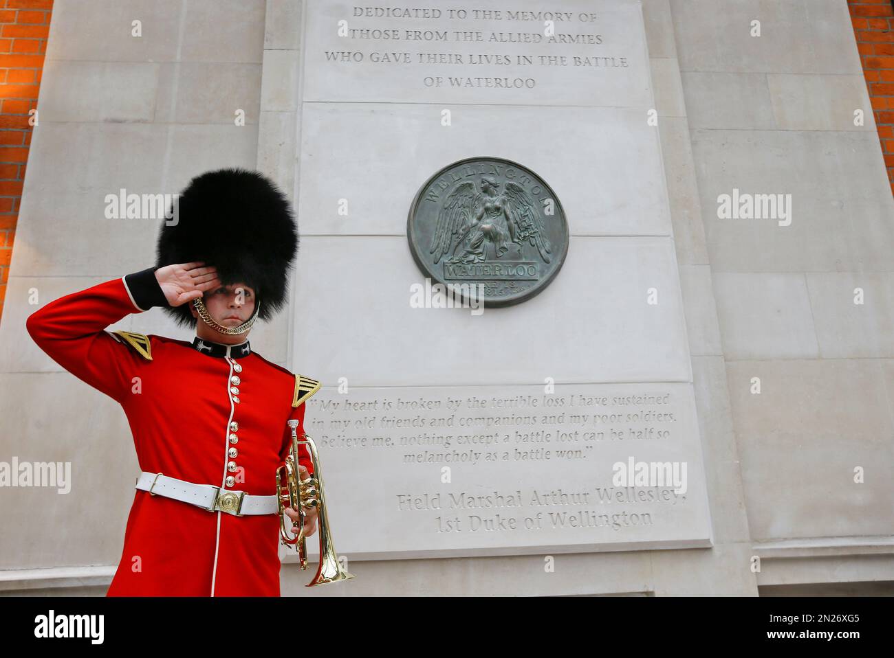 Bugler Lance Corporal Nick Walkley of the Band of the Welsh Guards ...