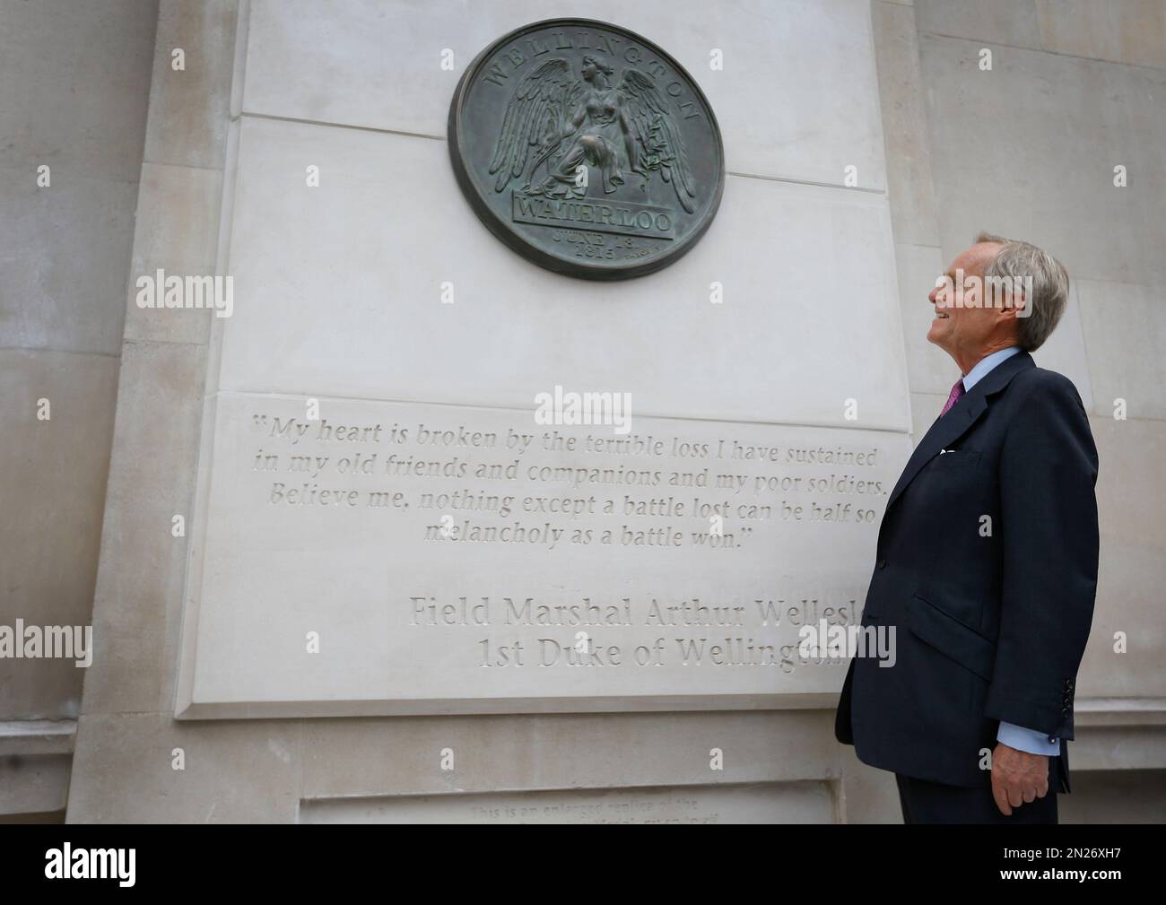 The 9th Duke of Wellington stands alongside a new memorial after ...