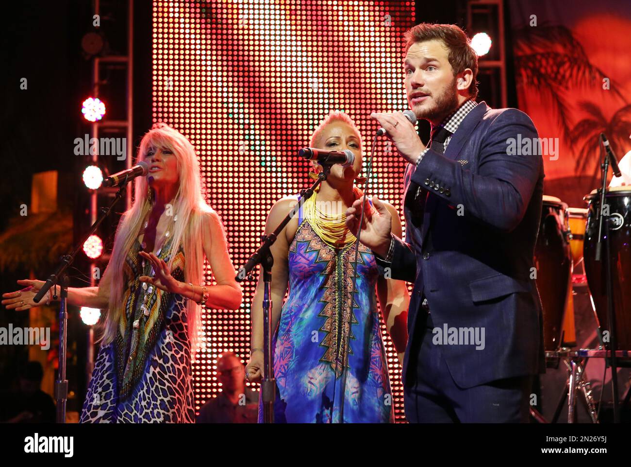 Chris Pratt performs with Jimmy Buffett, not pictured, at the after ...