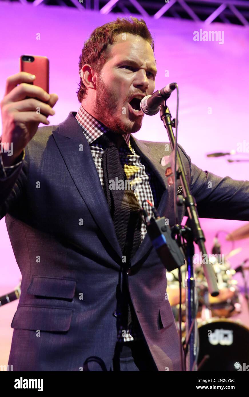 Chris Pratt performs with Jimmy Buffett, not pictured, at the after ...