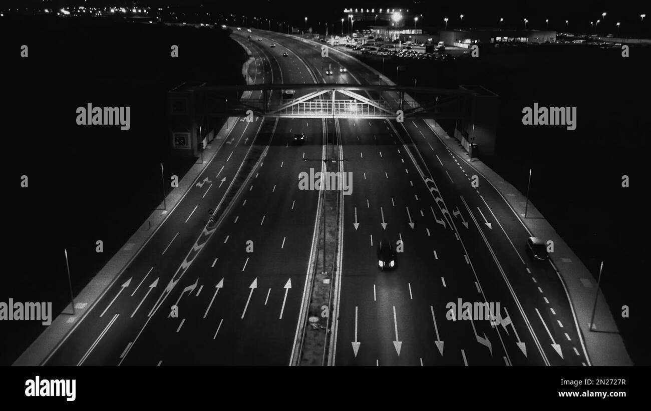 Top view of pedestrian bridges over the ring road at night Stock Photo ...