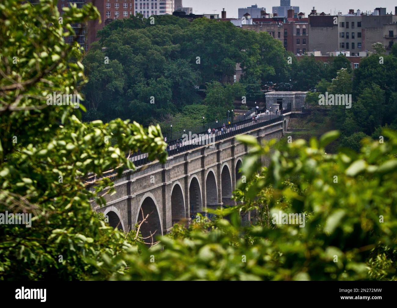 A view of the re-opened High Bridge from inside High Bridge Park looks ...