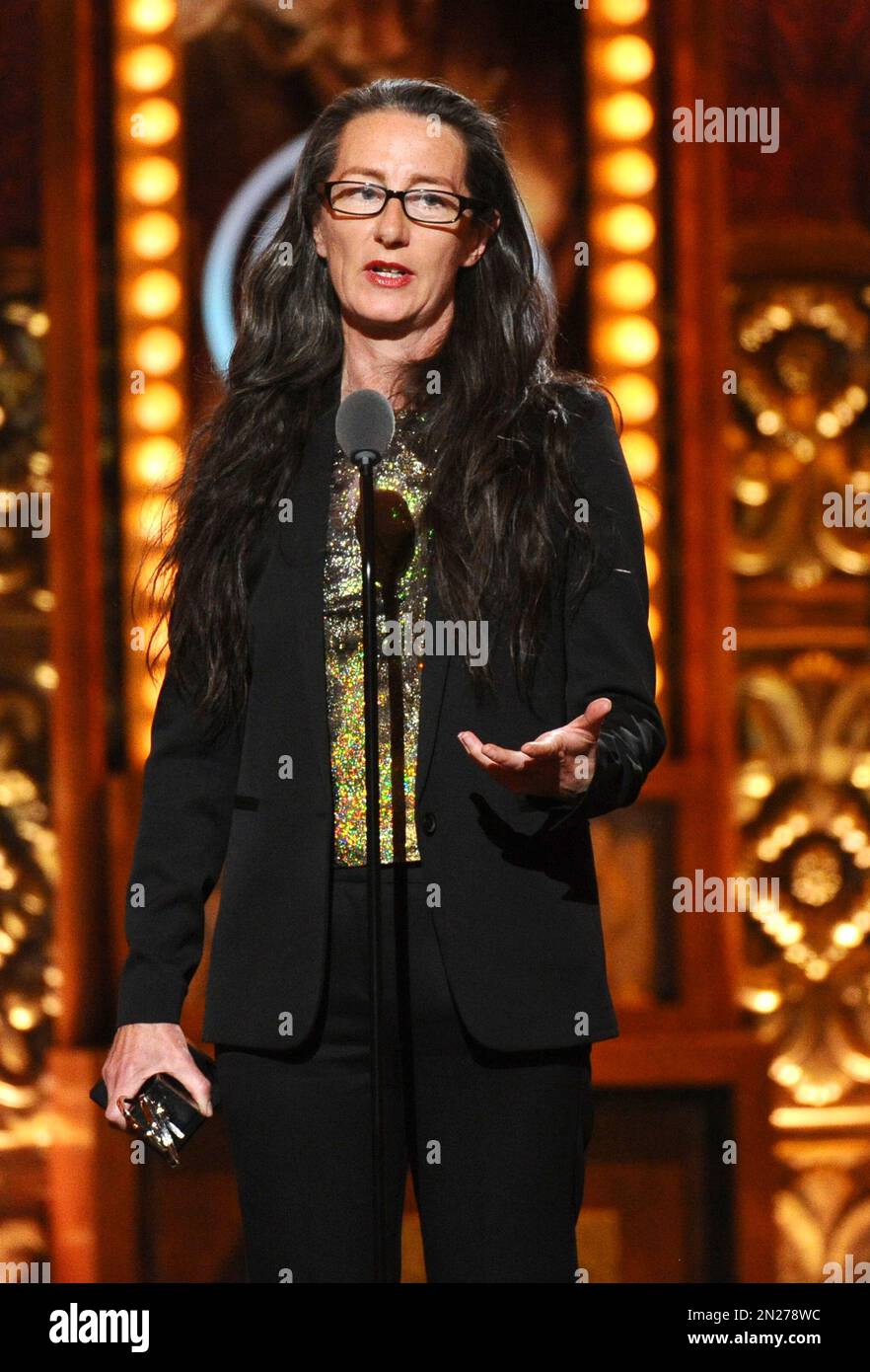 Paule Constable accepts the award for best lighting design of a play ...