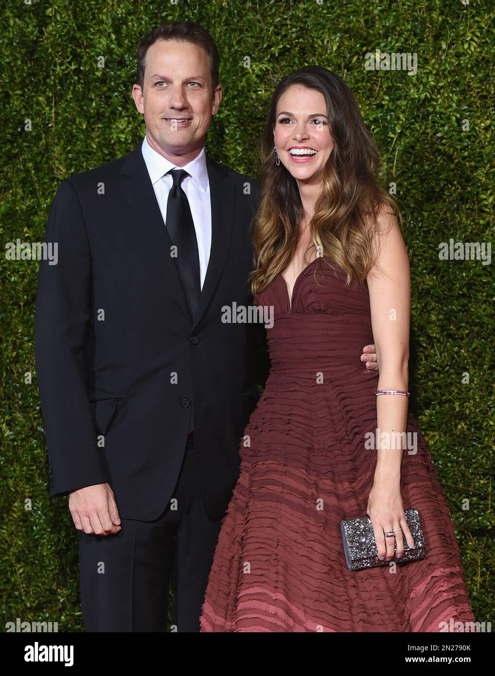 Ted Griffin, left, and Sutton Foster arrives at the 69th annual Tony ...
