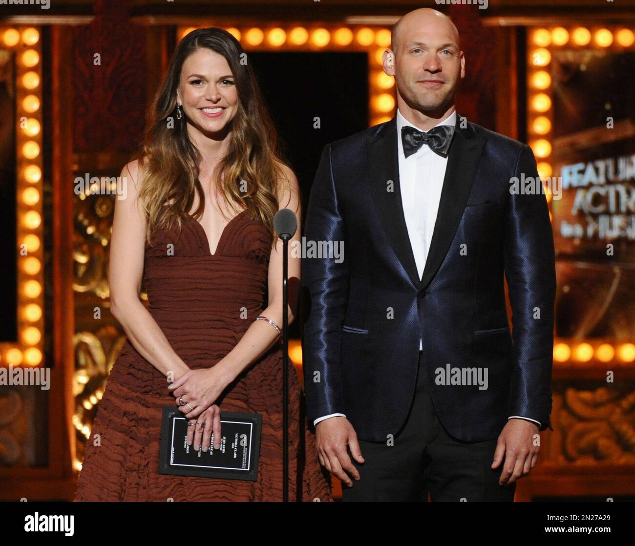 Sutton Foster, left, and Corey Stoll present an award at the 69th ...