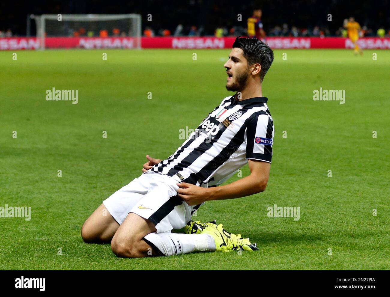 Juventus' Alvaro Morata celebrates after scoring his sides first goal ...