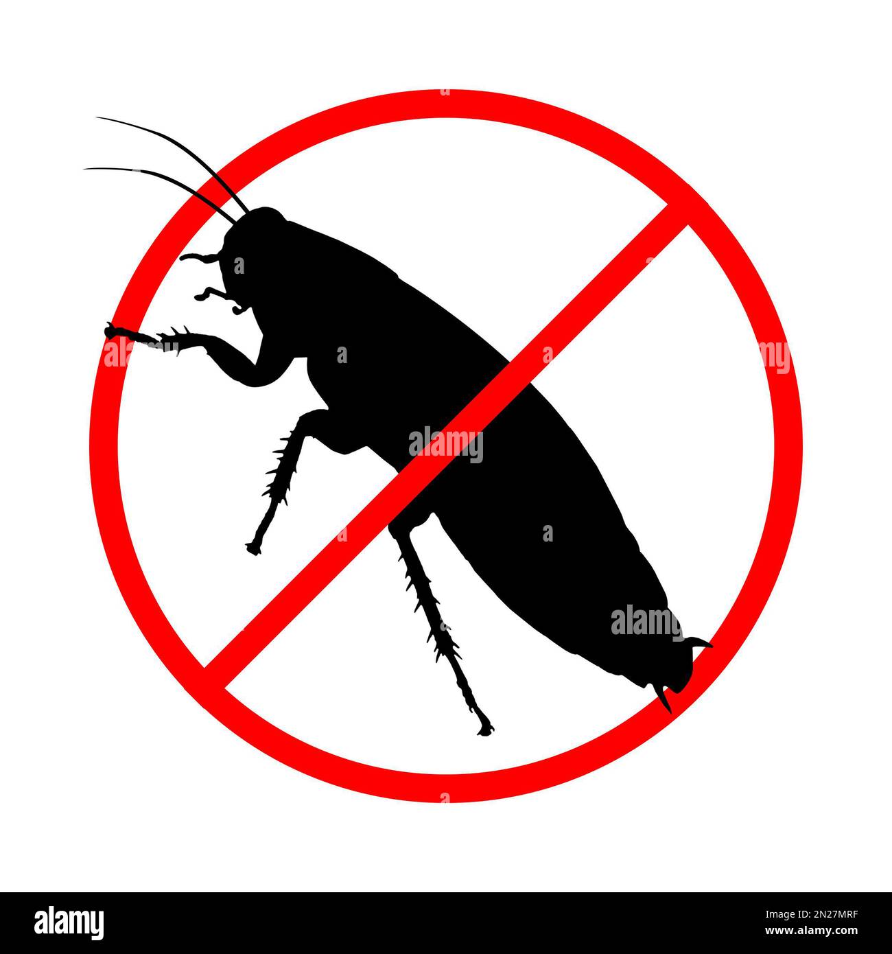 Cockroach silhouette with red prohibition sign on white background ...