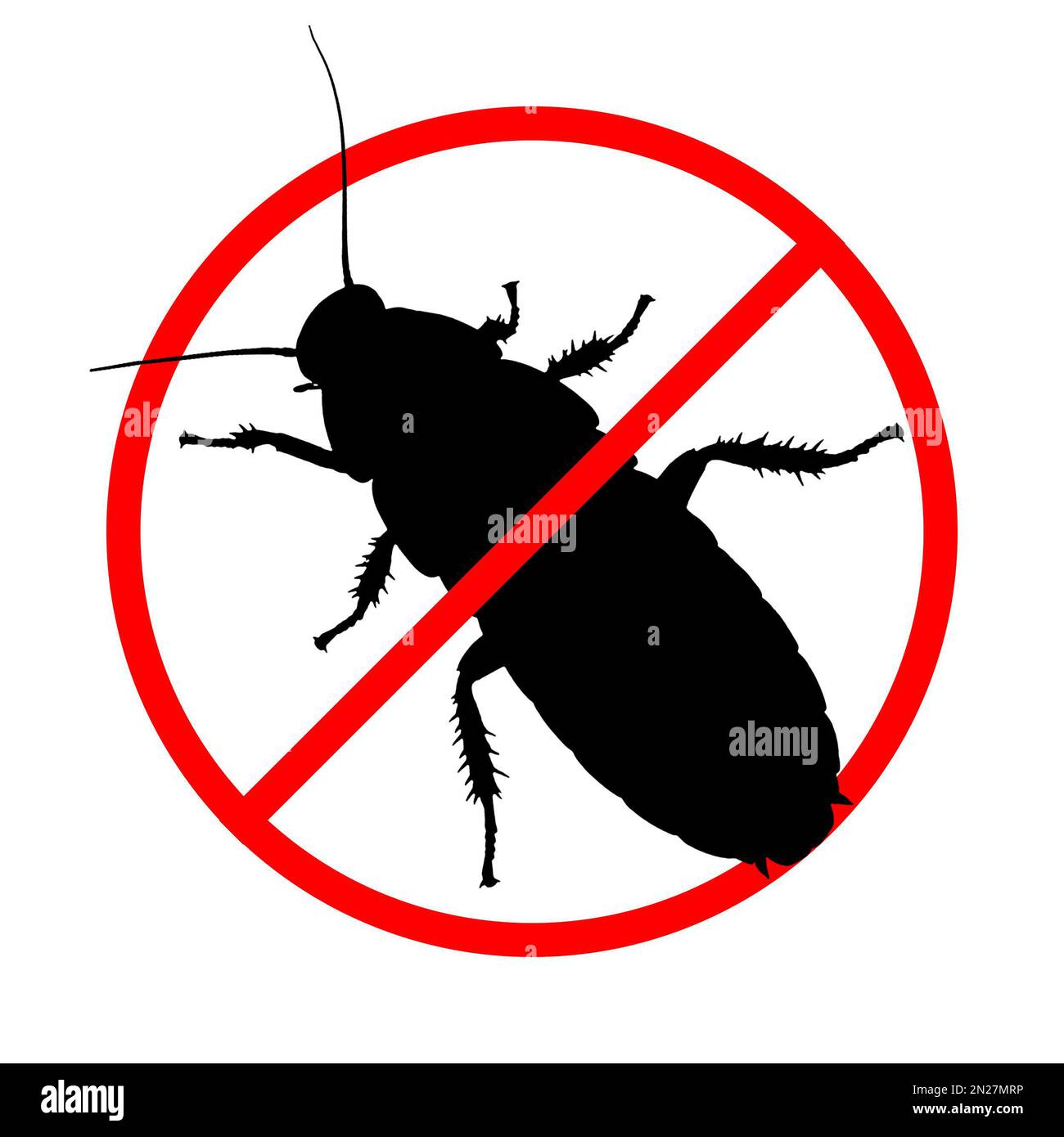 Cockroach silhouette with red prohibition sign on white background ...