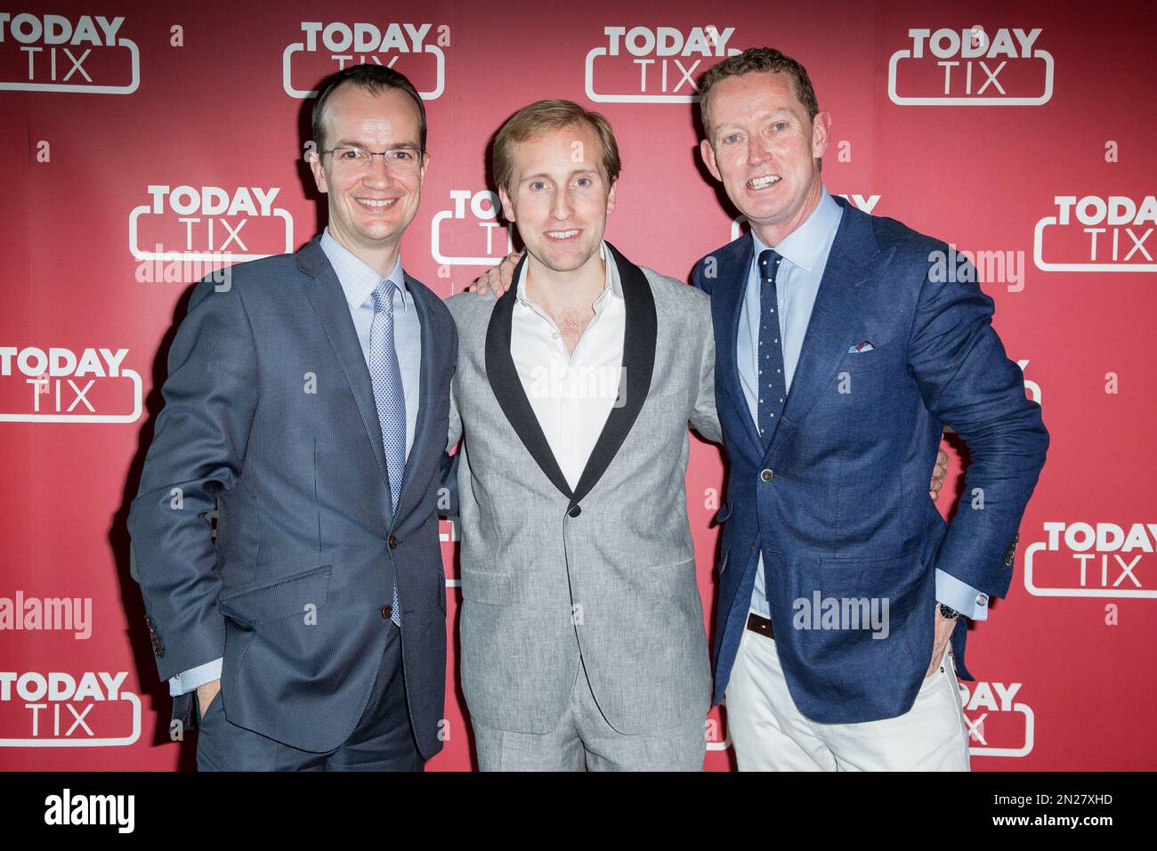 From left, HM Consul General Danny Lopez, TodayTix founder Merritt Baer and Gregory Barker pose ...