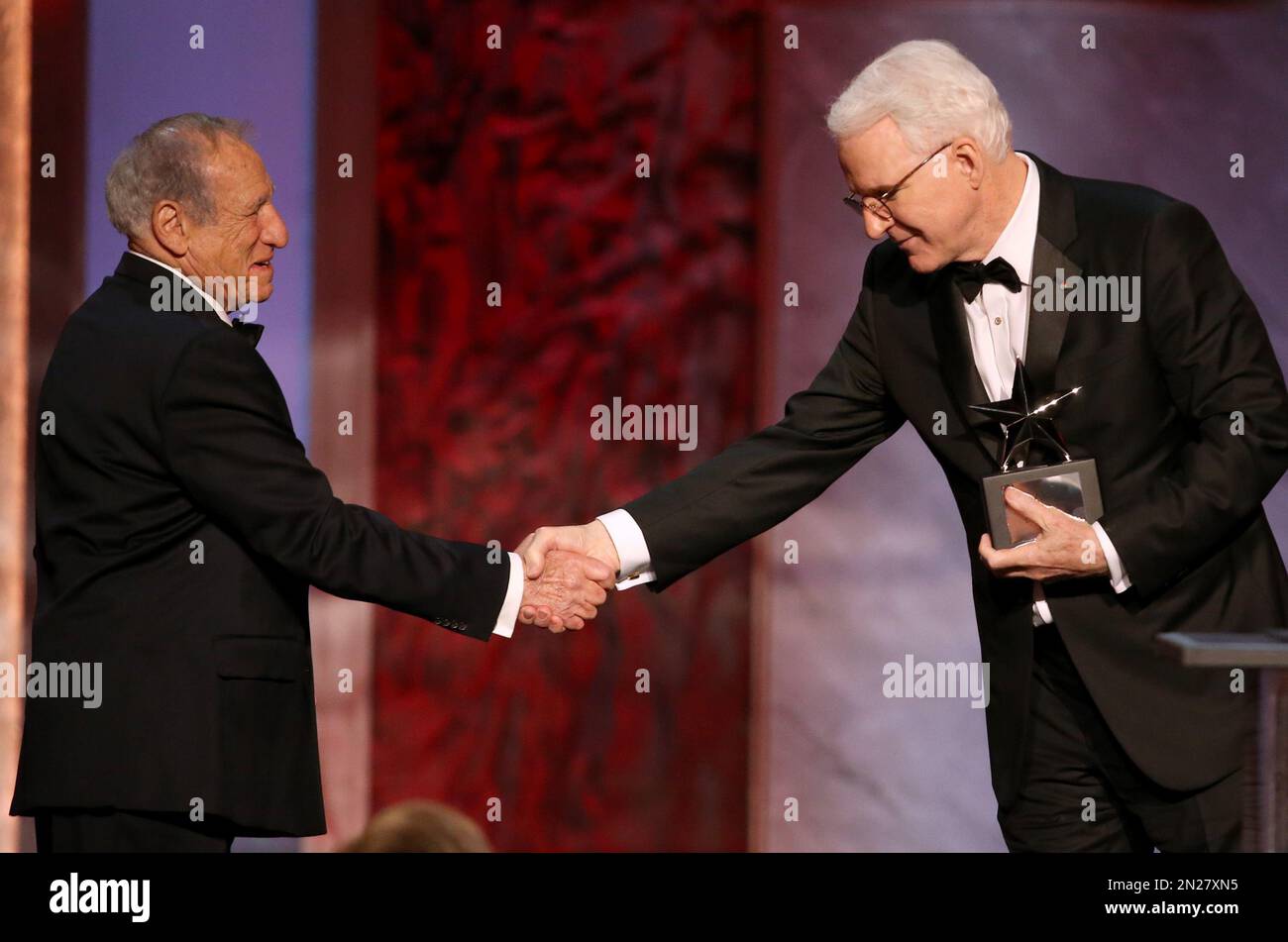 Mel Brooks, left, presents Honoree Steve Martin with his award at the ...